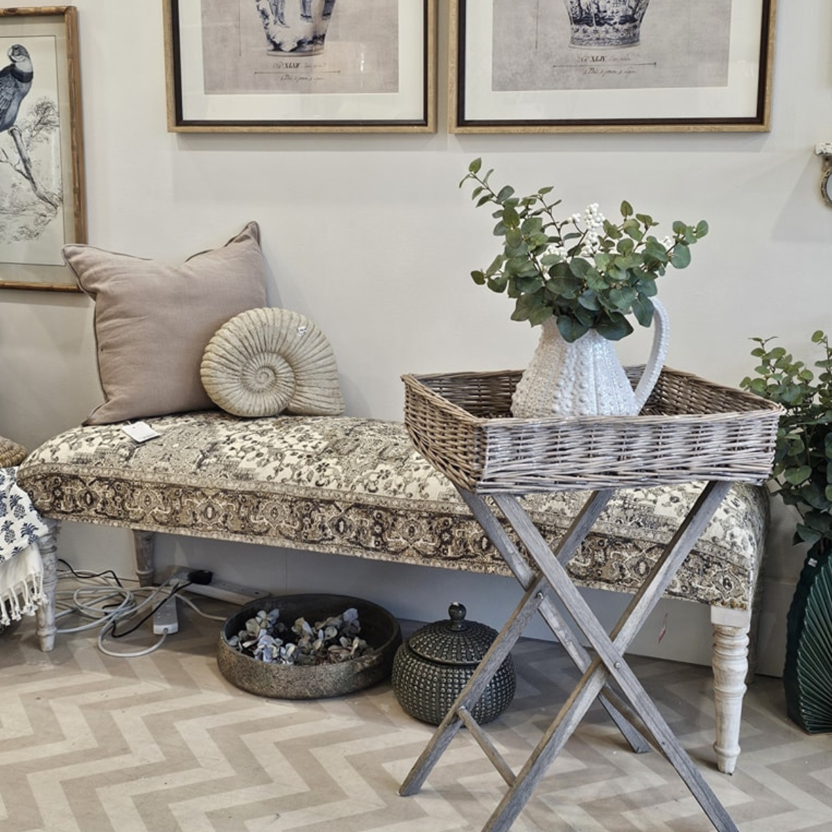 Upholstered patterned bench store
